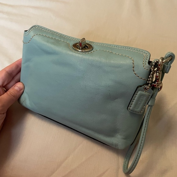 Coach | Bags | Nwt Coach Leather Mini Demi Baguette Wristlet Light Blue ...